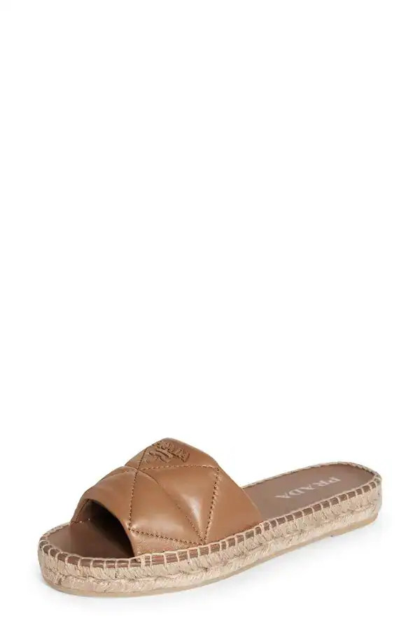 Prada Quilted Leather Slide Sandal Caramel Editorialist - Main Image
