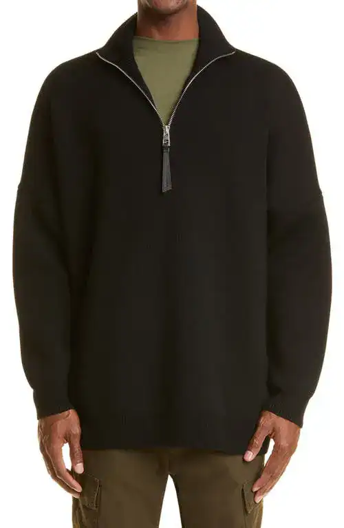 Loewe Intarsia Anagram Quarter Zip Wool Sweater In Black - 50% Off