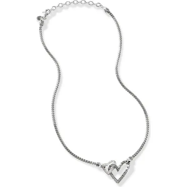 John Hardy Manah Interlocking Pavé Diamond Heart Pendant Necklace - Silver