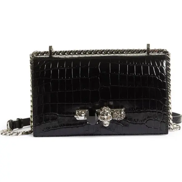 Alexander McQueen Jewelled Croc Embossed Bag - Black