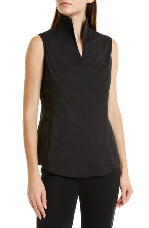 Misook Sleeveless Stand Collar Blouse - Black