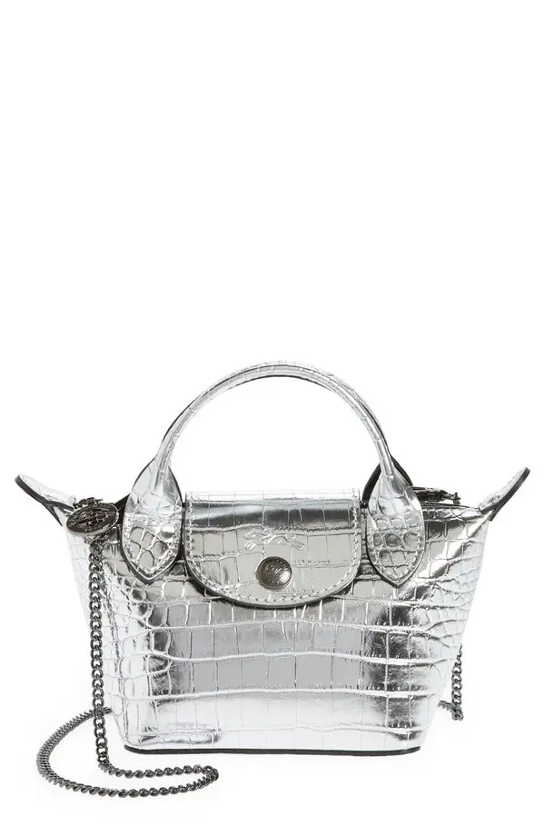 Longchamp Mini Le Pliage Cuir Crossbody Bag - Silver | Editorialist