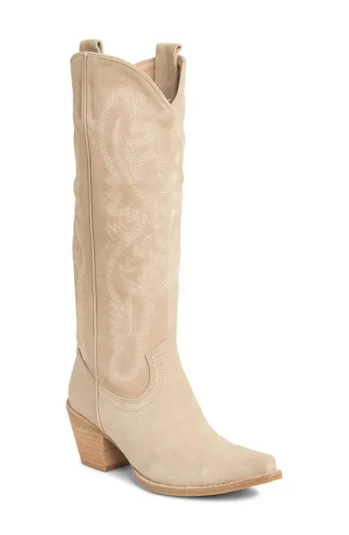 Jeffrey Campbell Rancher Knee High Western Boot - Beige Suede