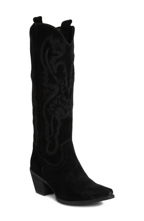 Jeffrey Campbell Rancher Knee High Western Boot - Black Oiled Suede