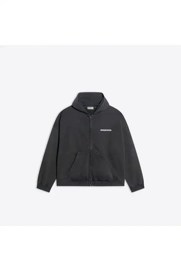 Balenciaga Turn Wide Fit Zip-Up Hoodie - Black | Editorialist