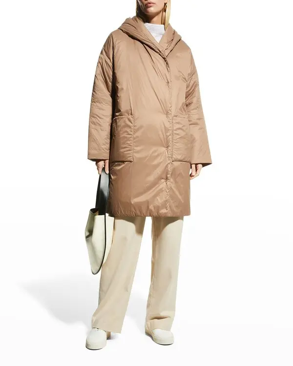 Eileen Fisher Eggshell Recycled Nylon Hooded Coat In Barley 75