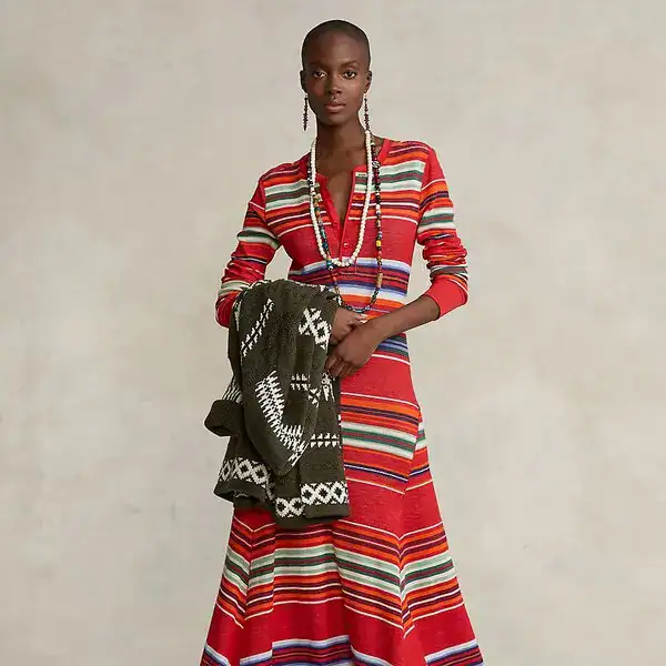 Ralph Lauren Striped Waffle-Knit Henley Dress In Multi Stripe - 30% Off |  Editorialist