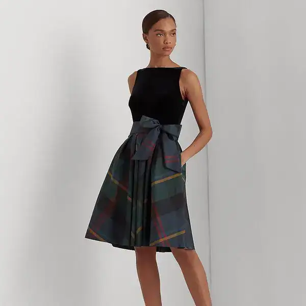 Ralph Lauren Plaid Velvet-Taffeta Cocktail Dress In Deep Pine/Blue/Multi -  44% Off | Editorialist