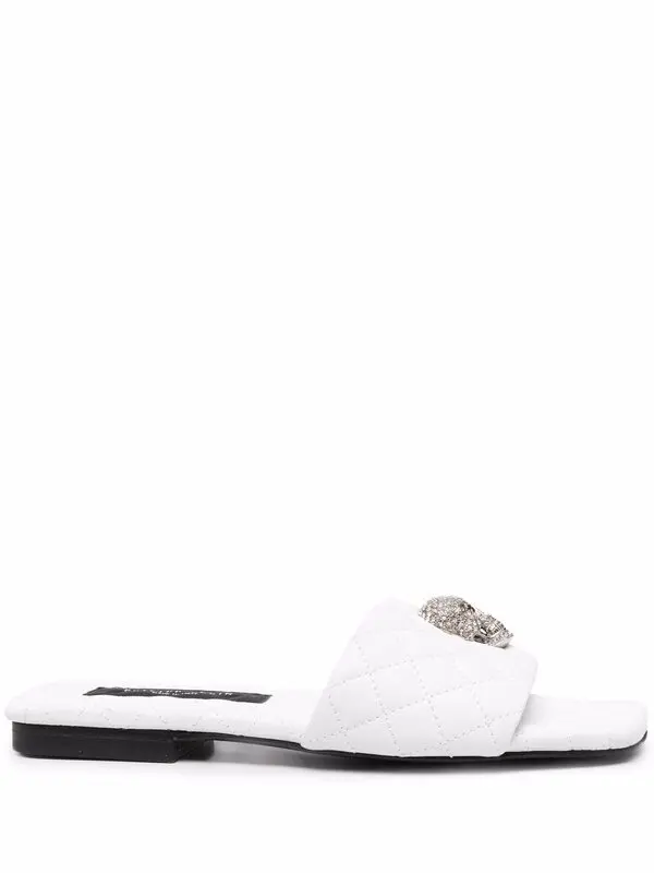 Philipp Plein Crystal-skull Flat Sandals - White