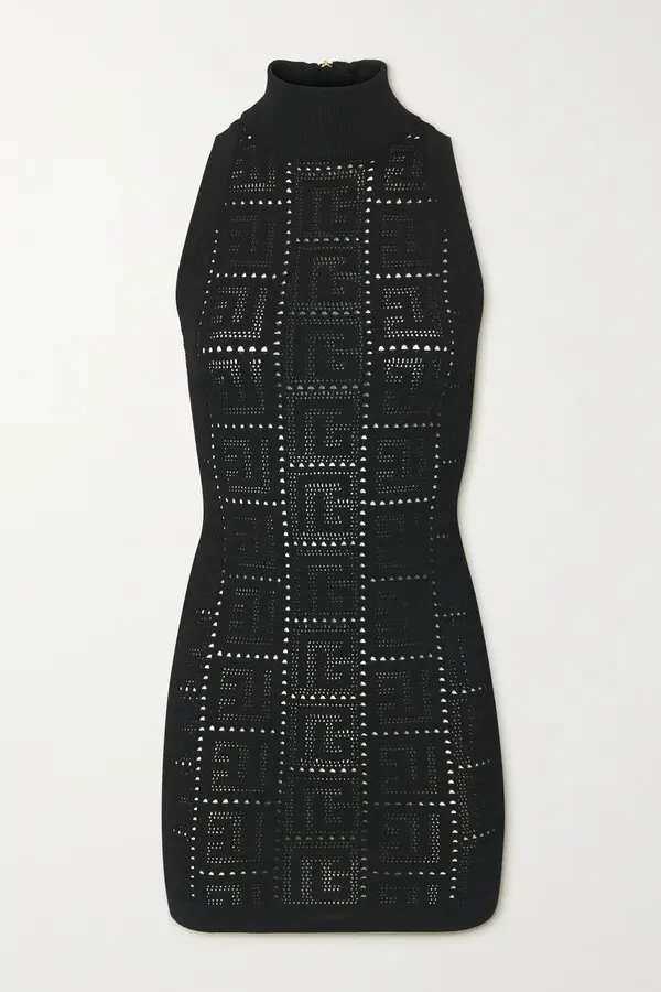 Balmain Pointelle-Knit Turtleneck Mini Dress In Black - 40% Off |  Editorialist
