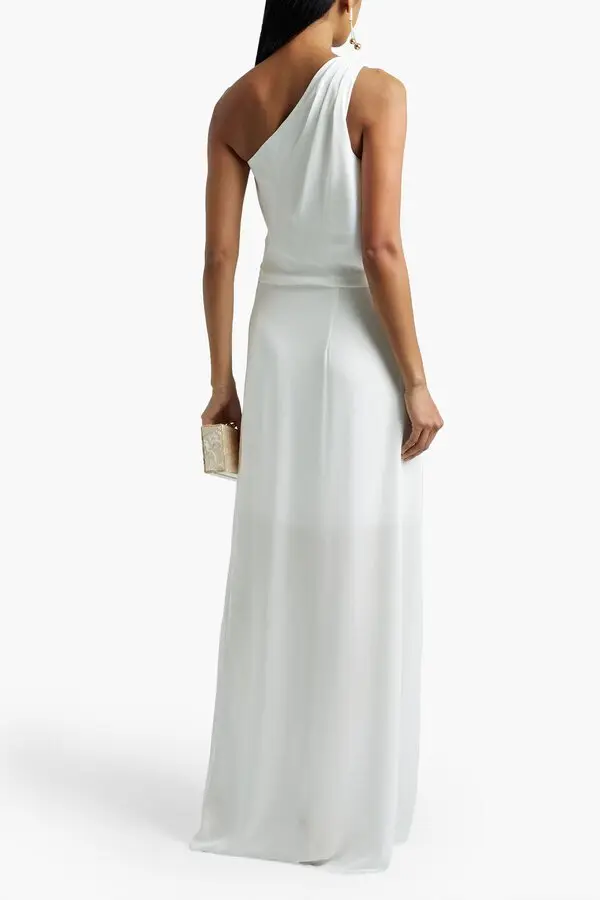Halston One-shoulder Draped Crepe Gown