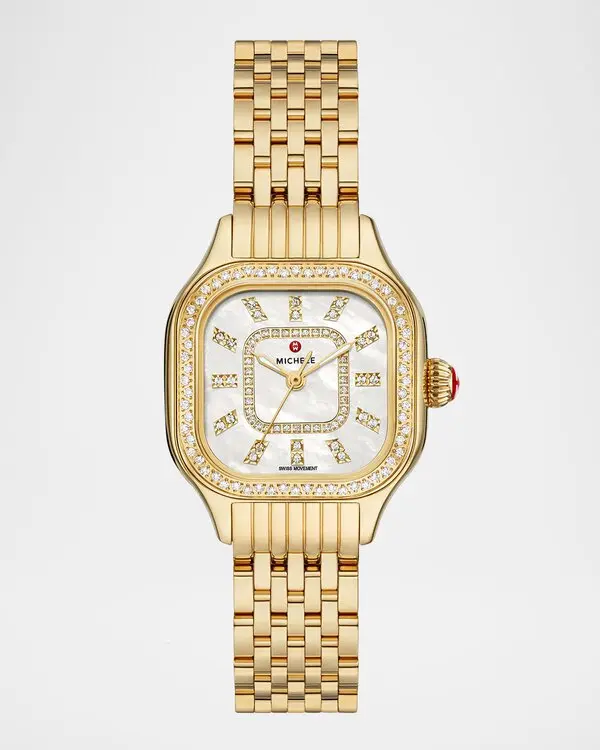 Michele Meggie Diamond Bezel Mother-of-pearl Watch - Gold Tone