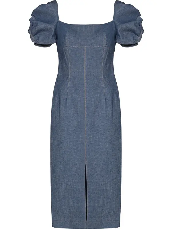 carolina herrera blue denim dress Carolina Herrera Off-The-Shoulder Stretch Denim midi Dress in Navy - Meghan  Markle Dresses