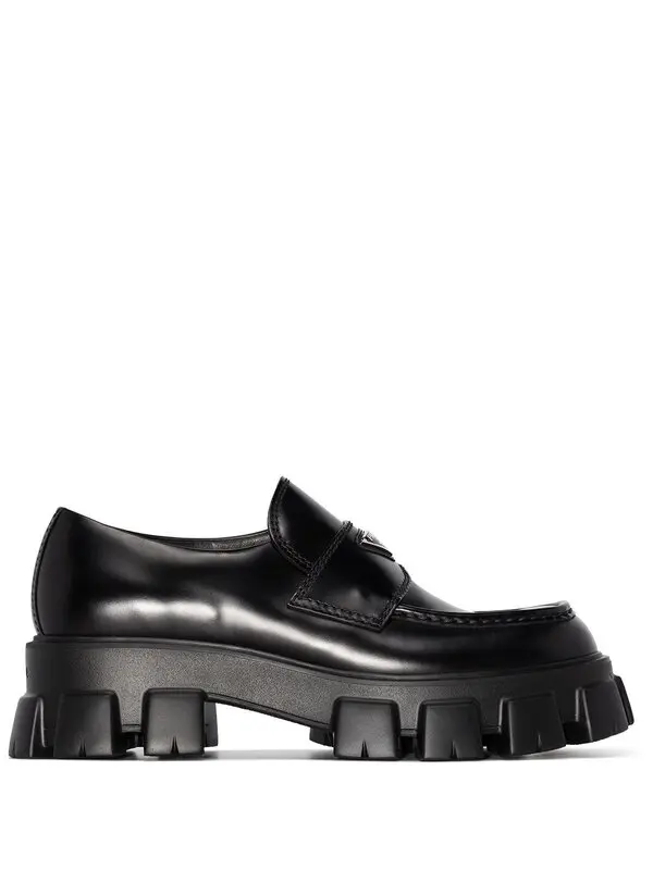 Prada Monolith Leather Loafers - Black