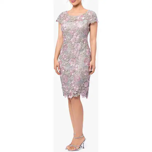 Xscape Evenings Embroidered Floral Lace Sheath Dress In Blush/Grey/Gold -  40% Off | Editorialist