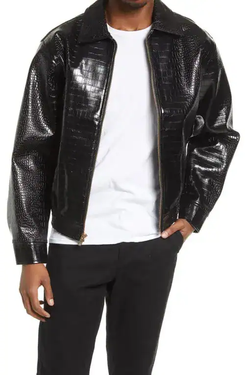 Noon Goons Chateau Croc Embossed Faux Leather Jacket In Black 60