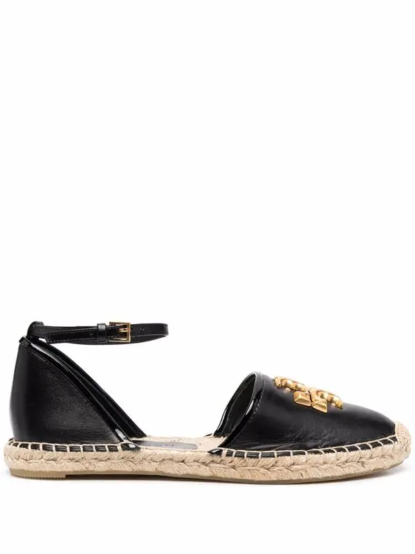 Tory Burch Double-t Plaque Leather Espadrilles