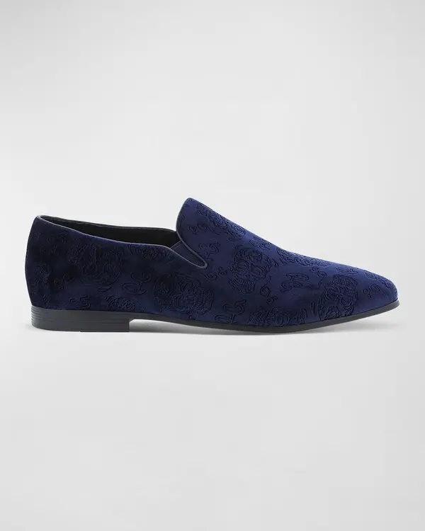 Robert Graham Renegade Skull-embossed Velvet Loafers - Navy