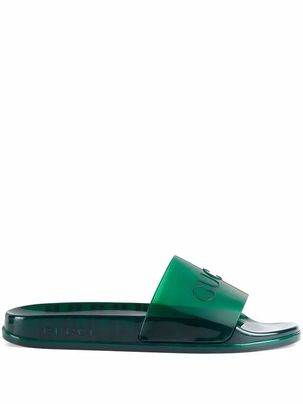 Gucci Logo-Lettering Slides - Green | Editorialist display picture 1