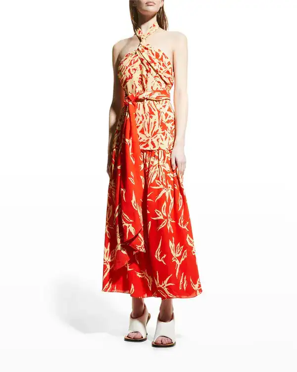 Proenza Schouler Degrade Floral-Print Halter Midi Dress In