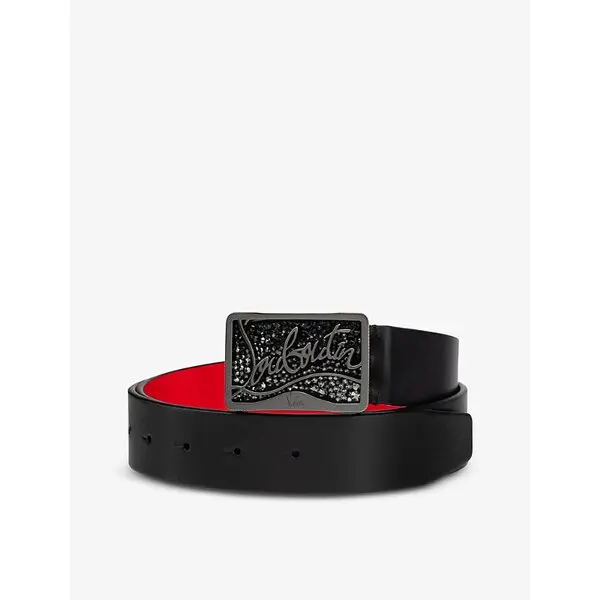 Christian Louboutin Ricky Logo-Buckle Leather Belt - Black