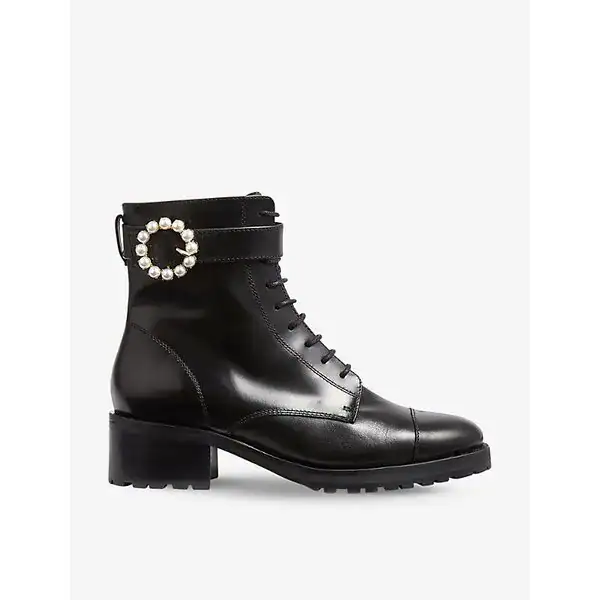 Lk Bennett Martina Buckle-Trim Leather Ankle Boots - Bla-Black ...