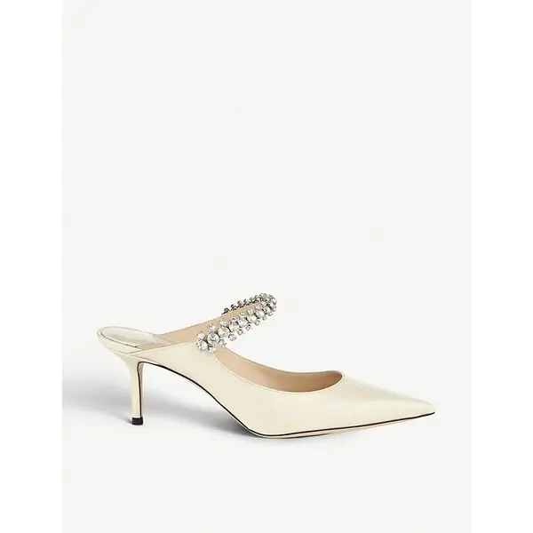 JIMMY CHOO Bing 65 Crystal-embellished Patent-leather Heeled Mules - Linen