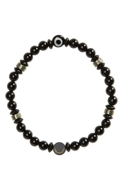 Caputo & Co Evil Eye Beaded Stretch Bracelet - Black Onyx/pyrite