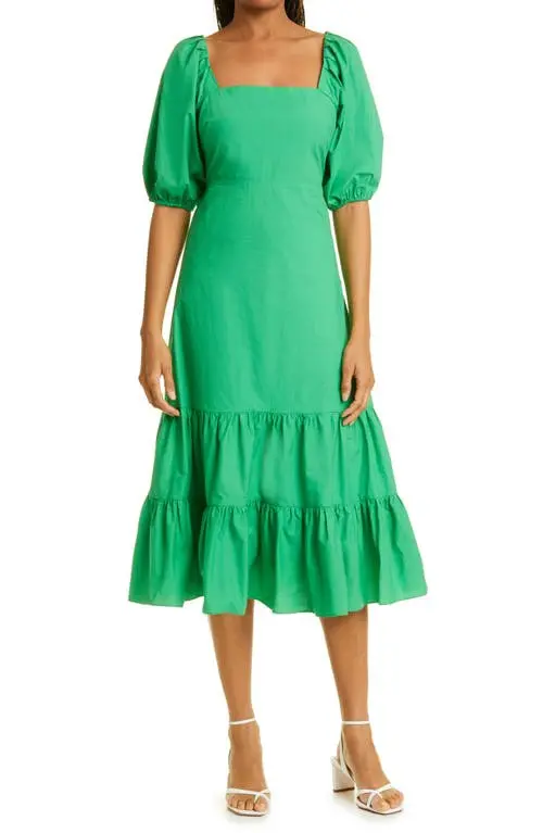 Tanya Taylor Cynthia Puff Sleeve Ruffle Dress In Kelly Green - 60% Off |  Editorialist