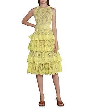 Bronx And Bronco Bridget Lace Ruffled Fit & Flare Dress In Yellow - 51% Off  | Editorialist
