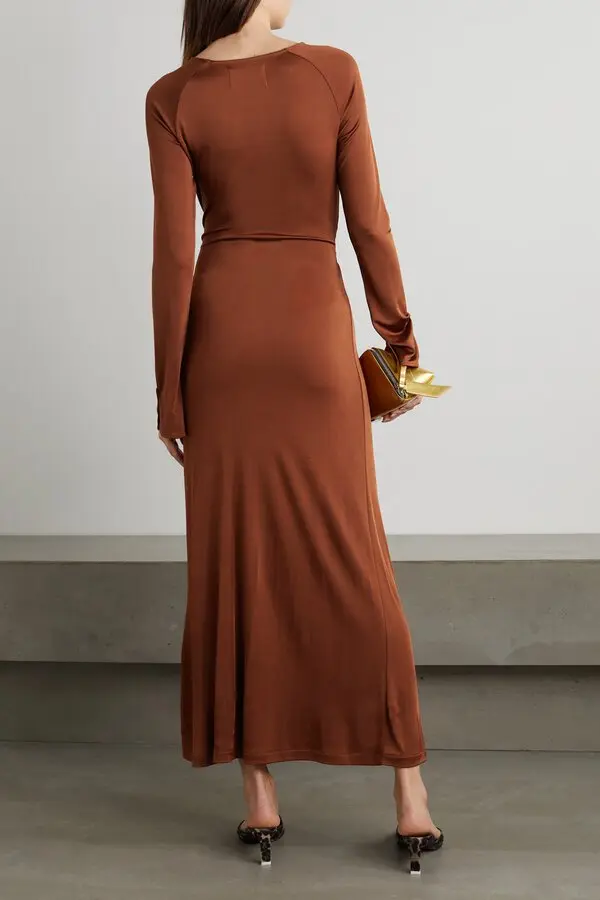 brown long sleeve dress forever 21 Brown Ribbed Long Sleeve Maternity Wrap Dress