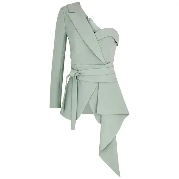 Lavish Alice One-Shoulder Stretch-Crepe Blazer 14 In Sage - 58% Off |  Editorialist