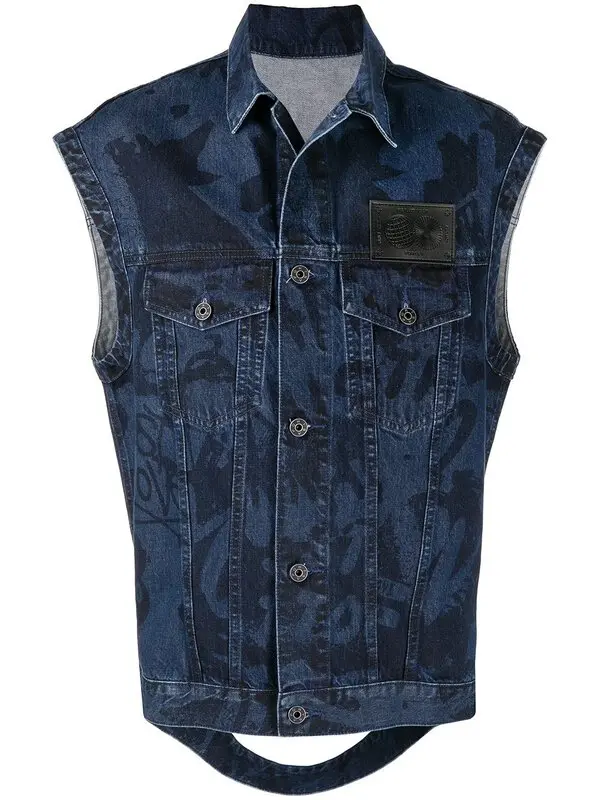PORTS V Slogan-print Denim Gilet