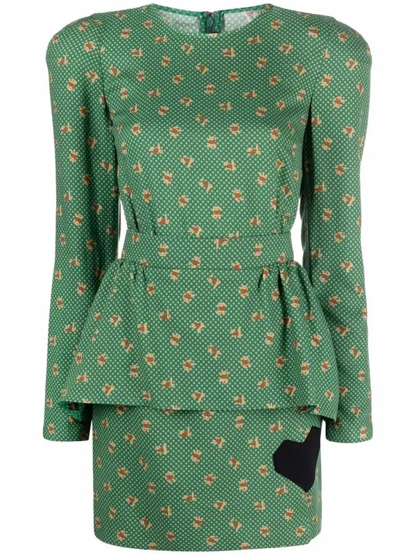 ULYANA SERGEENKO Printed Peplum Dress - Green