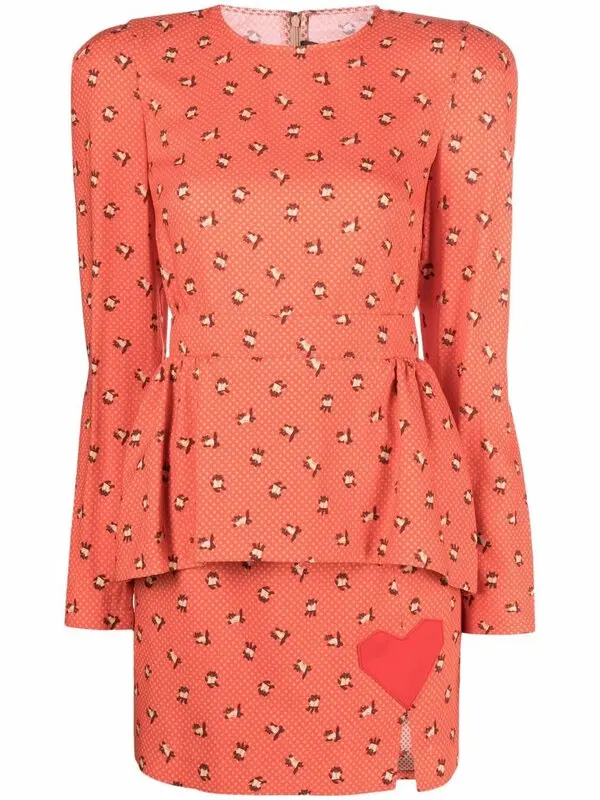 ULYANA SERGEENKO Printed Peplum Dress - Red
