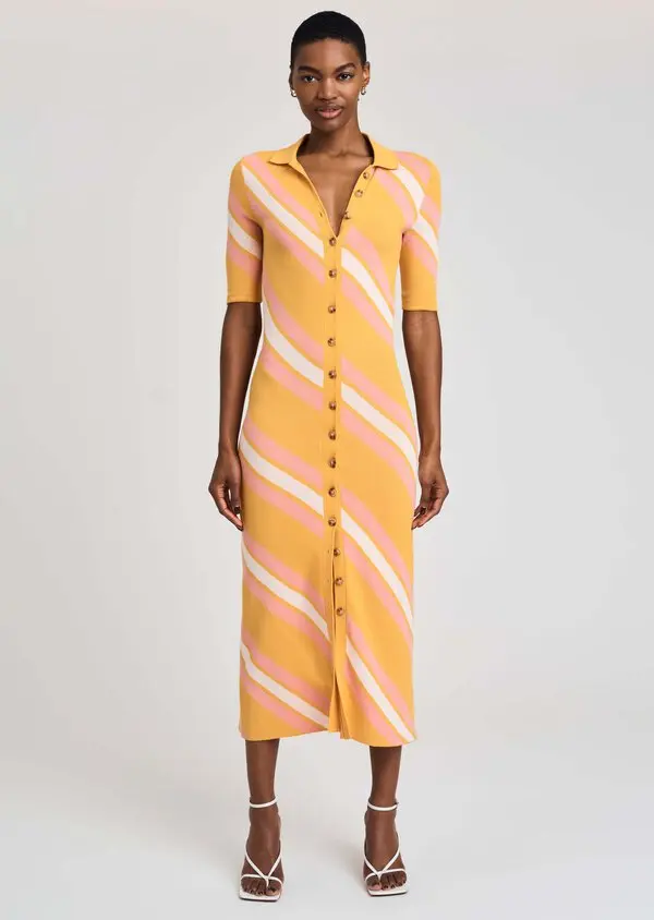 Derek Lam 10 Crosby Aurelia Waist Tie Sweater Dress - Orange-Pink-White |  Editorialist