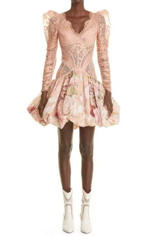 Zimmermann Dancer Puff Sleeve Silk & Linen Minidress In Blush Garden Floral  - 65% Off | Editorialist