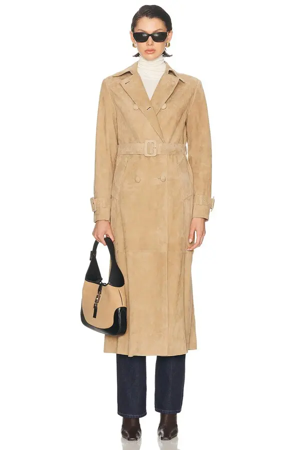 Nour Hammour Tate Suede Trench Coat - Sable