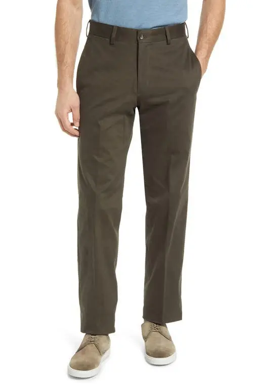 Berle Charleston Khakis Flat Front Stretch Sateen Pants - Olive