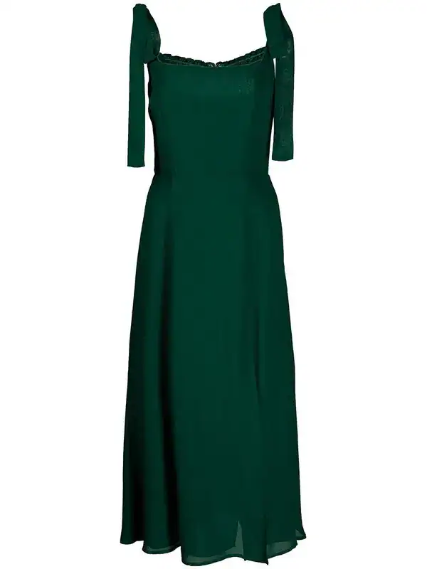 emerald green semi formal dress Rent The Breslin Metallic Green Midi Dress By Reformation main image 1