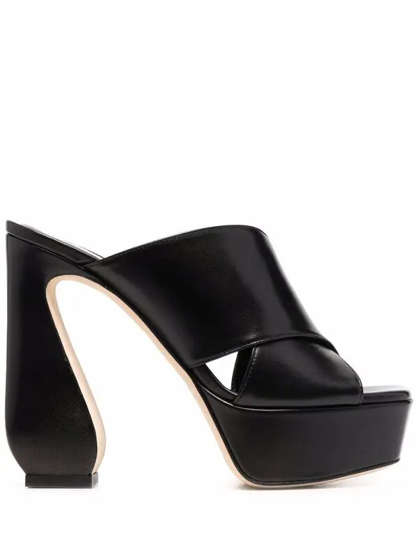 SERGIO ROSSI 90mm Platform Leather Mules - Black