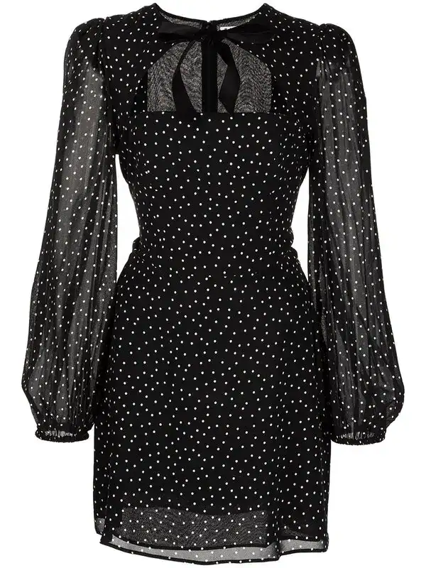knee length dresses for ladies Black Polka Dot Dress, Black Print / 12 main image 0