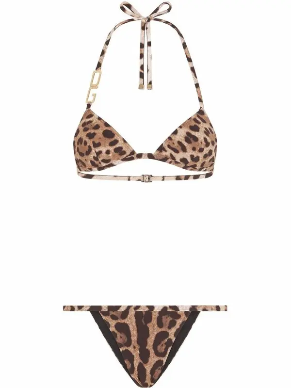 Dolce & Gabbana Leopard-print Triangle Bikini - Brown