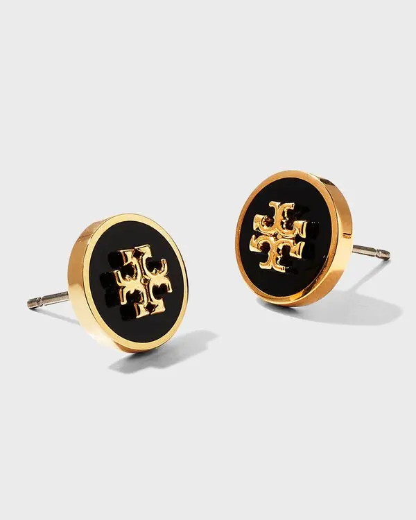 Tory Burch Kira Enamel Circle Stud Earrings - Black