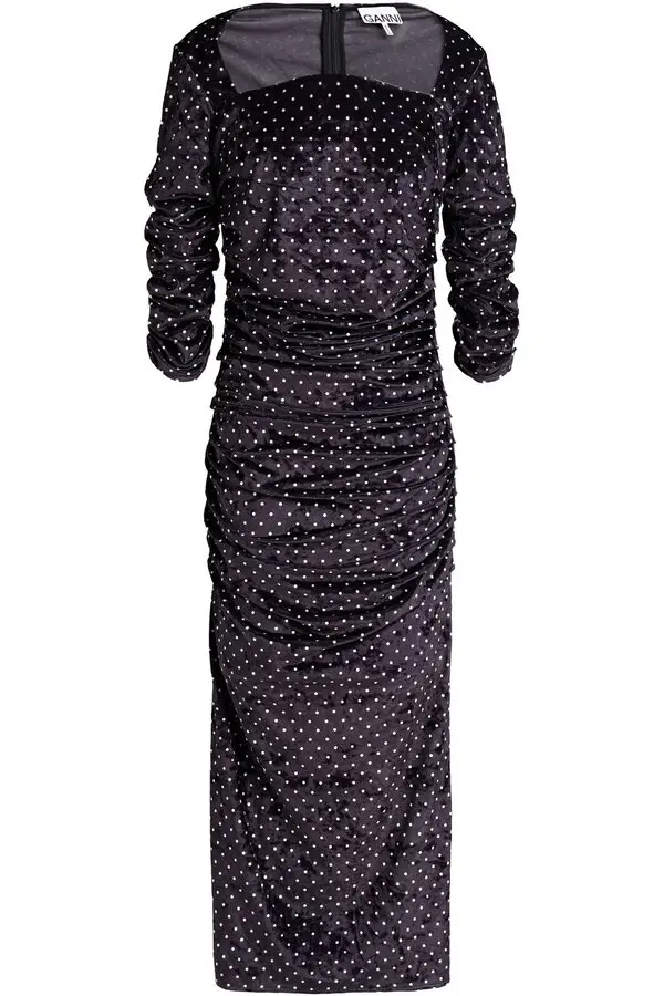 ganni ruched velvet midi dress Ruched velvet midi dress - red