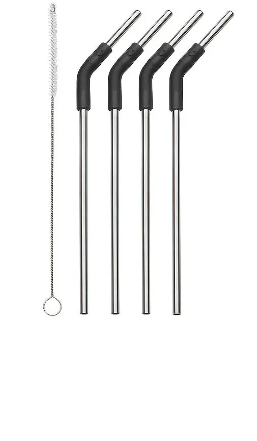 S'WELL Stainless Steel Straw Set In Metallic Silver