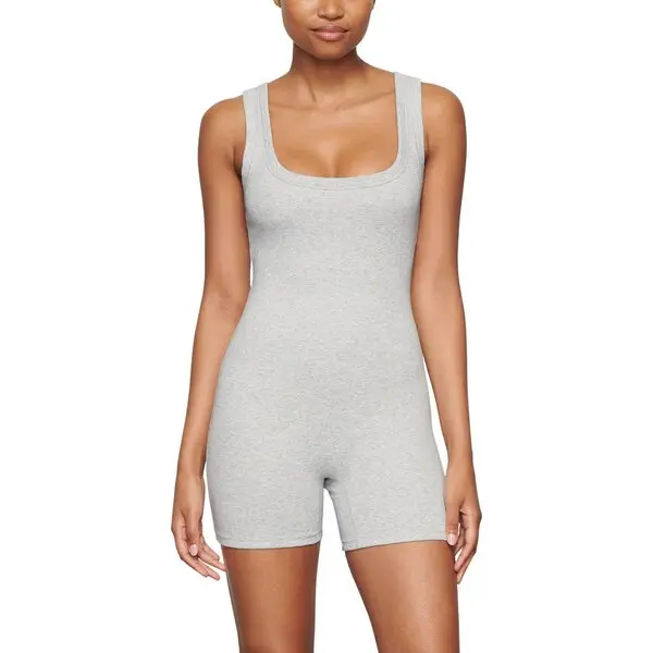 SKIMS Stretch Cotton Rib Romper - Light Heather Grey