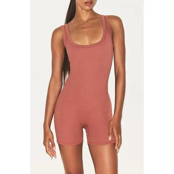 SKIMS Stretch Cotton Rib Romper - Redwood