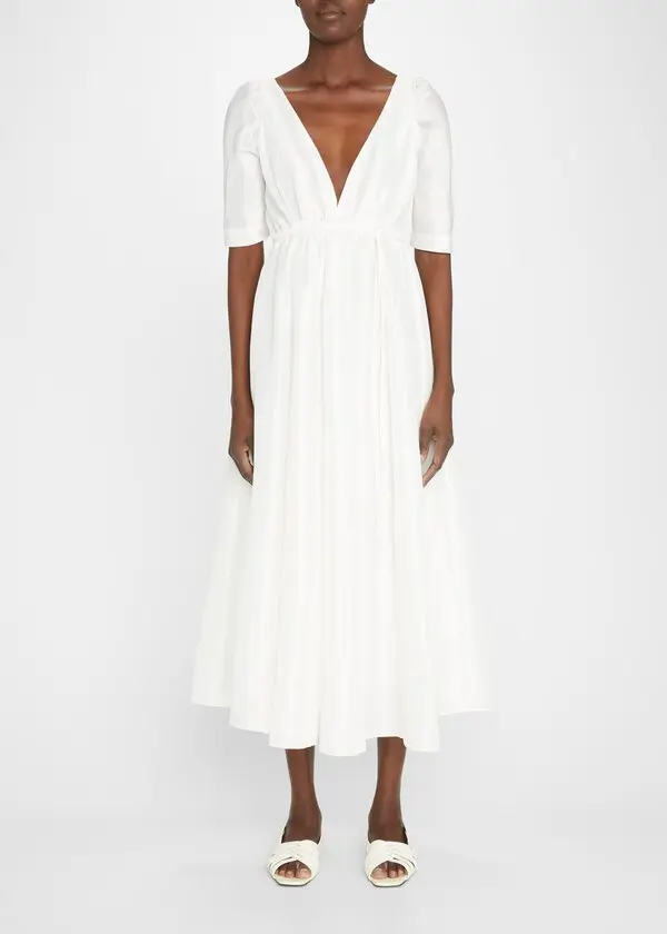 Buy AZLEE Lena Silk Shantung Midi Dress - White At 75% Off | Editorialist