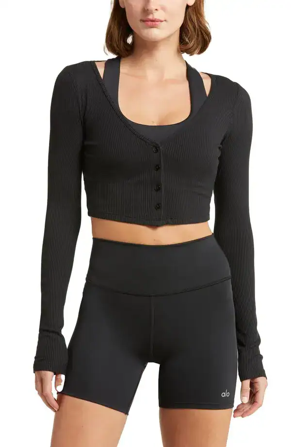 alo トップス Alosoft Crop Finesse Long Sleeve - Black | ALO